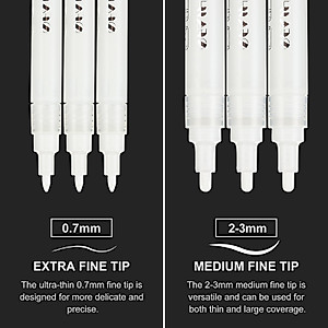 SFAIH Acrylic White Paint Pens - 8 Pack 2-3MM Medium Tip & 0.7MM Extra Fine White Paint Marker for Rock Painting, Wood, Metal, Fabric, Plastic, Canvas, Glass, Ceramic, Diy Crafts