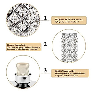 Seaside village Crystal Table Lamp Touch Control Dimmable Accent Desk Lamp Bedside Modern Table Light with Silver Lamp Shade Night Light Fixture for Living Room Bedroom Kitchen