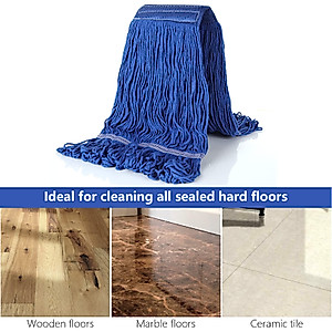 4Pcs Commercial String Mop Head, Loop-End Mop Head Replacement, Heavy Duty Mop Head Refills, 6 Inch Headband, Cotton Looped End Wet Cleaning Mop Refill for Home, Industrial and Commercial Use (Blue)
