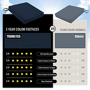 Tromlycs Outdoor Cushions for Patio Furniture Chair Cushions Set of 2 Seat 19x19 Inch Waterproof Outside Square with Ties Navy Blue