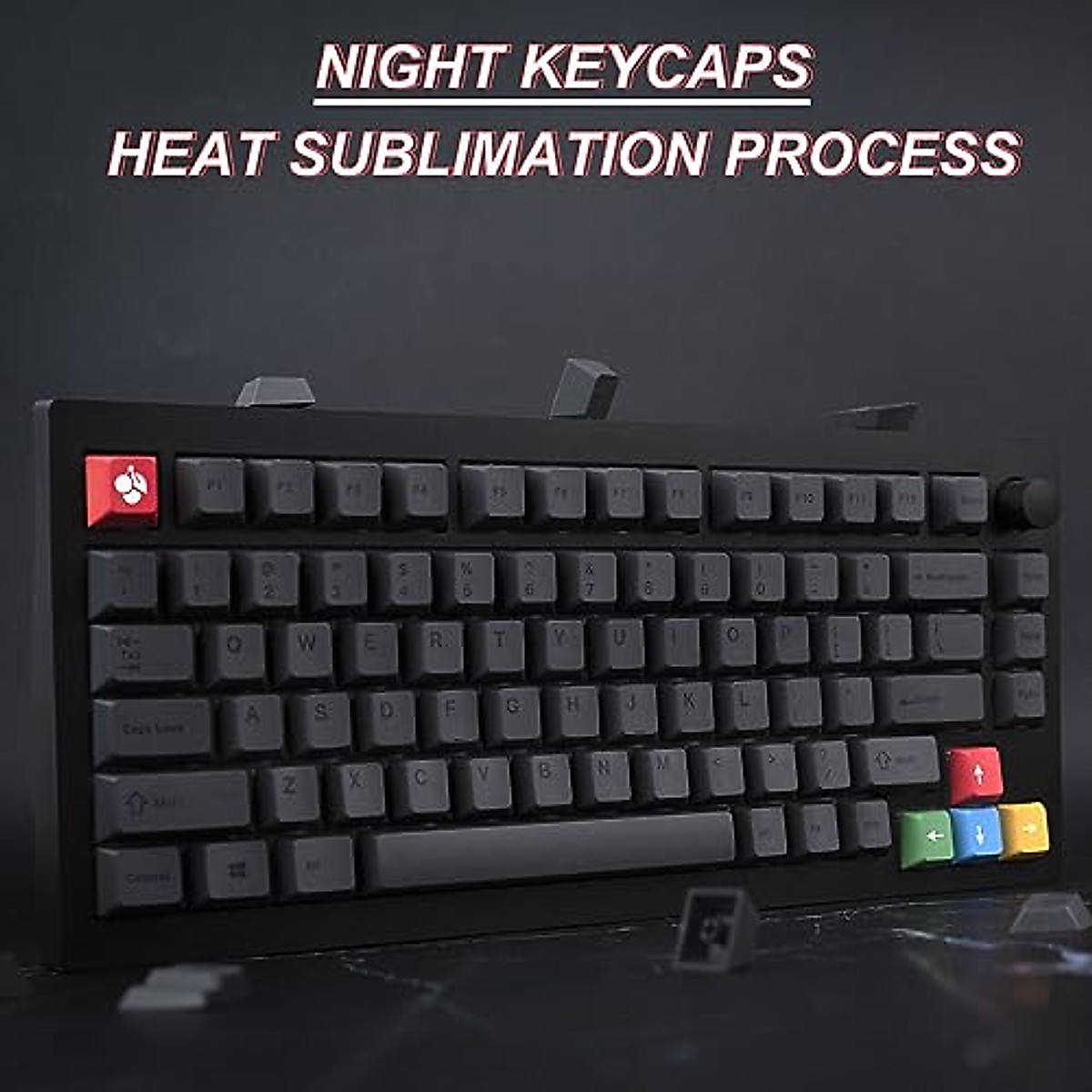 GEKUCAP 128 Keys Dark Grey Keycaps, Cherrr Profile PBT Customized Keycaps Set, Dye Sublimation Black and Grey Keycaps Fit for Any Cherry Mx Switches Gaming Mechanical Keyboard