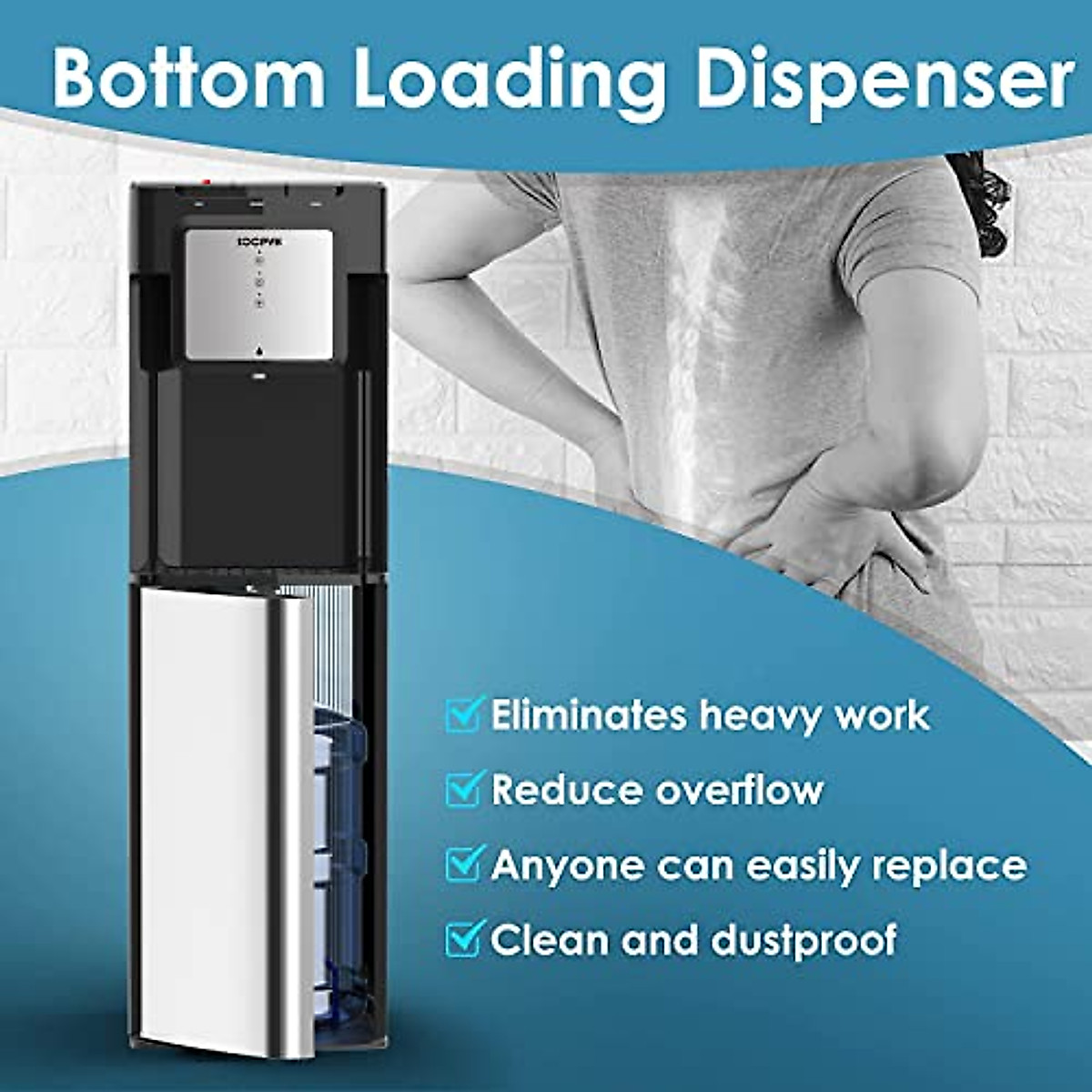SOOPYK Bottom Loading Water Dispenser for 5 Gallon Bottle - Self Cleaning - 3 Temperature Settings - Child Safety Lock