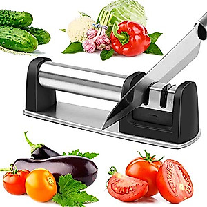 2 Stage Knife Sharpener, Safe Kitchen Knife Sharpeners Handle for Straight and Serrated Knives Diamond Coated Quickly, Safe and Easy to Use