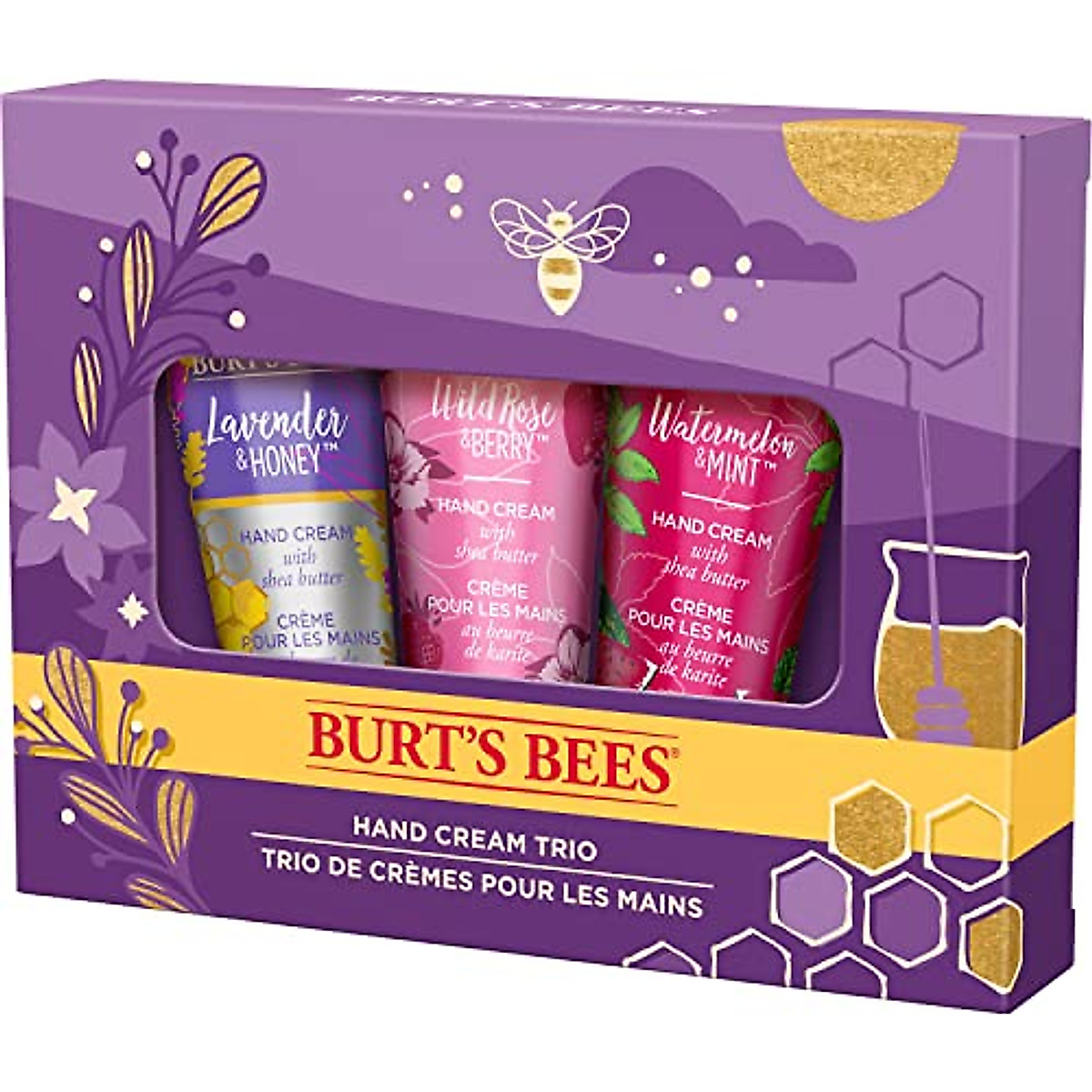 Burt's Bees Christmas Gifts, 3 Body Care Stocking Stuffers Products, Hand Cream Trio Set - Lavender Honey, Watermelon Mint & Wild Rose Berry Shea Butters