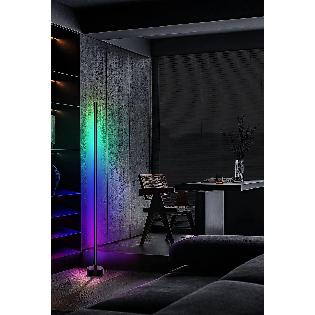 Skenia LED Corner Floor Lamp, RGB+Warm White Corner Lamps Floor Lamps, 16 Millions Color Changing Ambient Corner LED Light with Music Sync, Smart App and Voice Control Compatible with Alexa Mood Light