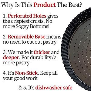 Jean Lemond: Introducing King Crispy's Deep Pie, Tart & Quiche Pan With Perforated Holes For Crispy Crusts. A Non-Stick, Removable Bottom, Dishwasher Safe, Pie Pan Baking Plate Dish. (9 inch x 2 Deep)