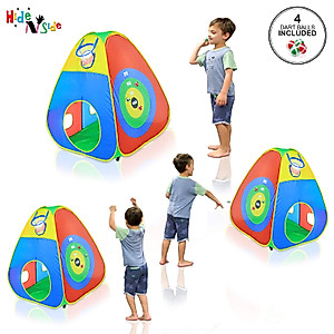 Hide N Side 5pc Kids Ball Pit Tents and Tunnels, Toddler Jungle Gym Play Tent with Play Crawl Tunnel Toy, for Boys Babies Infants Children, Indoor Outdoor Gift, Target Game w/ 4 Dart Balls