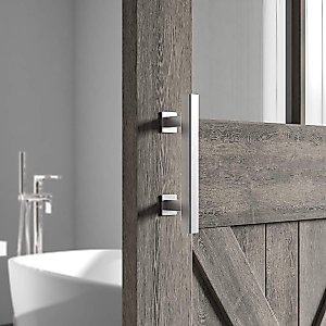SMARTSTANDARD 10" Heavy Duty Sliding Barn Door Handle, Pull and Flush Set for Gate Kitchen Furniture Cabinet Closet Drawer, Stainless Steel, Square