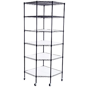 Bonnlo 6-Tier Rolling Heavy Duty Commercial Polygonal Corner Shelf Wire Shelving Unit Adjustable Storage Rack Free Standing Garage with 5 Wheels 26 4/5" L x 26 4/5" W x 71" H Inches (Black)