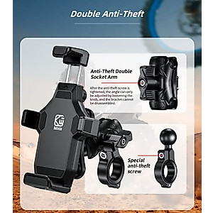 Kewig Motorcycle Phone Mount with Vibration Dampener & High-Speed Secure Lock, Newest Anti-Theft Phone Cradle Handlebar Cellphone Holder for Motorcycle Bike ATV/UTV Scooter Fit 4.7-7.2" Phone