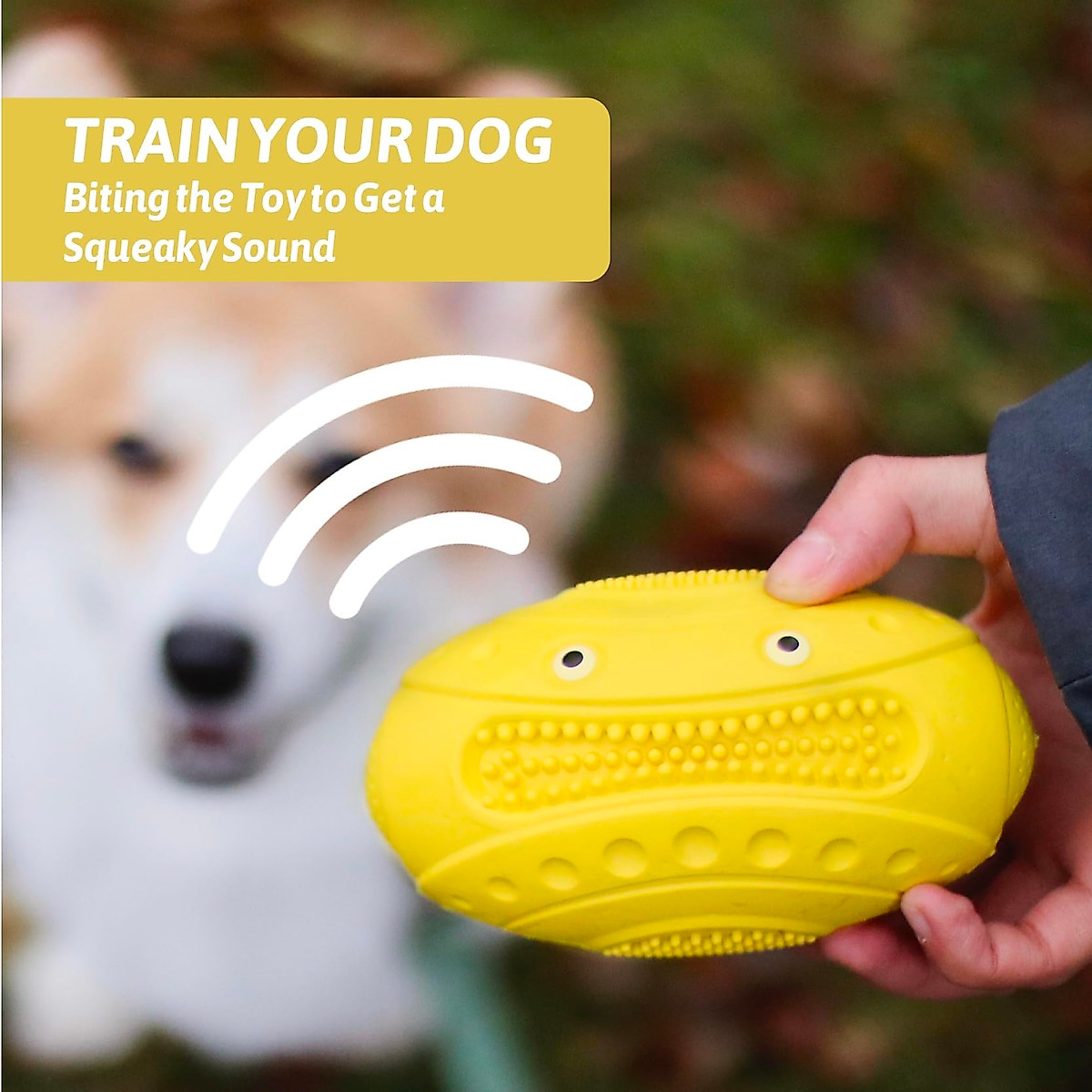 Truseful Squeaky Dog Chew Toy for Aggressive Chewers - Durable Interactive Teething Football for Better Dental Health(Yellow, Monster)