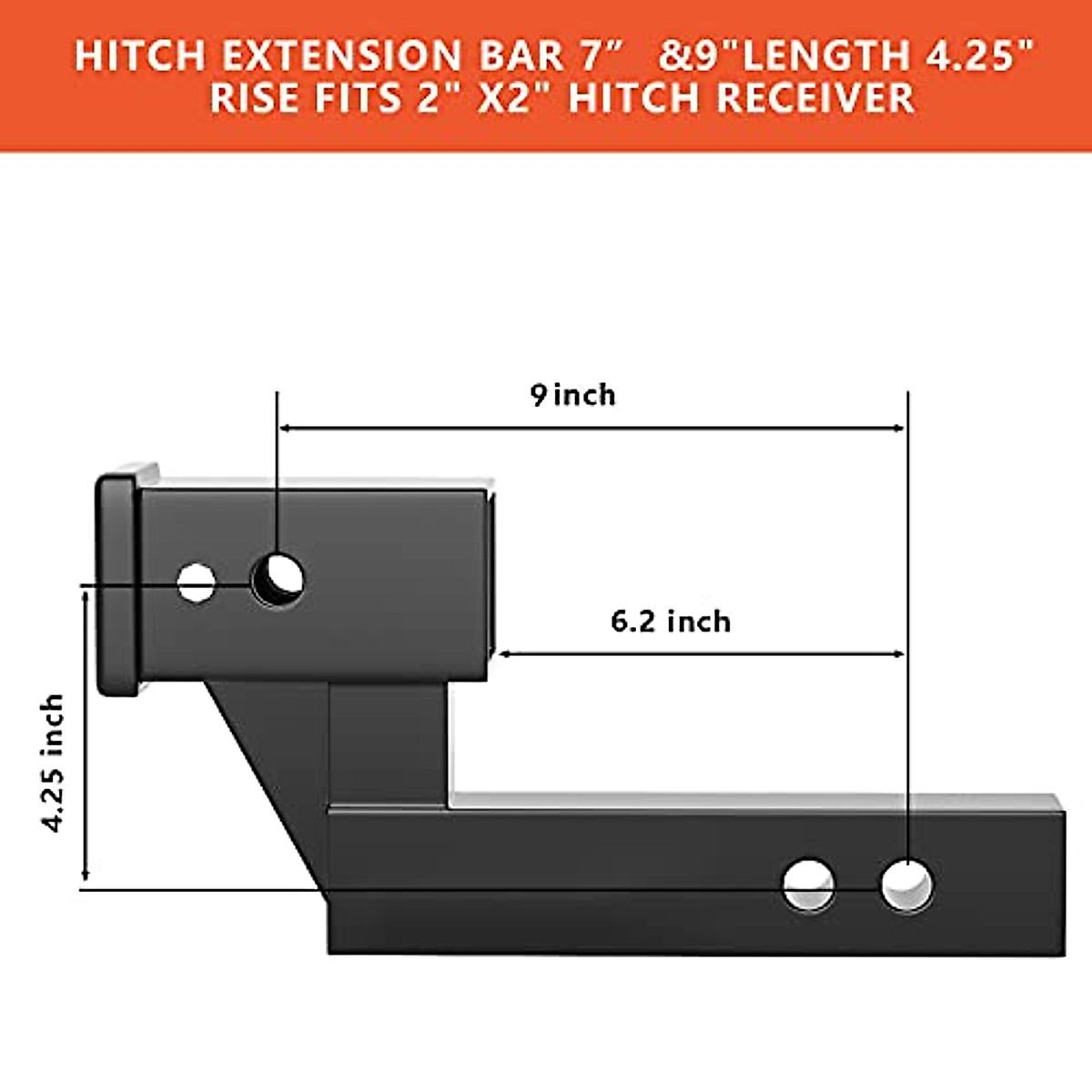 2" Trailer Raised Hitch Adapter with 4.25" Rise Drop Receiver lowering Hitch Extension Hitch Riser Offset - for Class III Receivers 9" Extension