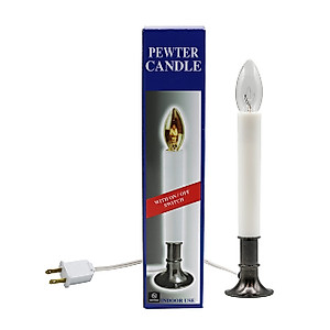 Creative Hobbies® Electric Window Candle Lamp with Pewter Plated Base, On/Off Switch, Light Bulb, Ready to Use!