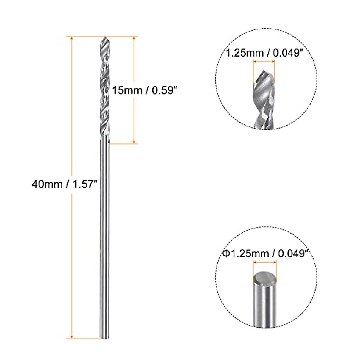 HARFINGTON Solid Carbide Drill Bit 1.25mm C3/K10 Tungsten Carbide Precision Mini Micro Straight Shank Twist Drill Bit for Stainless Steel Metal Plastic Wood