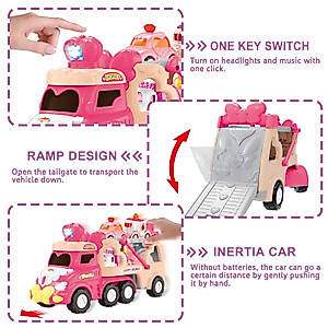 seveclotree 9 in 1 Carrier Truck Cars Toys for Girls Toddlers,Pink Princess Girl Car with Light and Sound,Toddler Girl Toys Age 1-2 2-4,Toys for 1 2 3 Year Old Girls Birthday for Baby Girl…