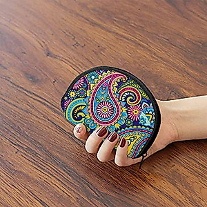 IBILIU Small Coin Purse Navy And Blush Fabric By The Yard Old Fashioned Eastern Floral Paisley Motif Vintage Mini Wallet Coin Pouch Change Purse For Women Men