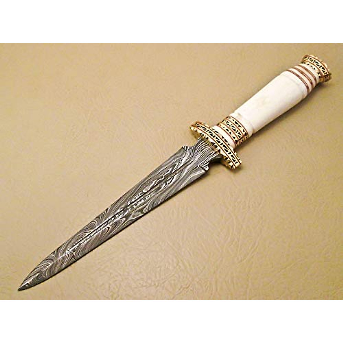 Skokie Knives Hand Made Damascus Steel Hunting Dagger Knife Handle Original Camel Bone with Perfect Grip