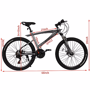 26'' Mountain Bike, 21 Speed Outdoor Snow Beach Bike, Full Suspension Adult Hybrid MTB Racing Bikes for Women Men, Comfort Complete Cruiser Bicycle, Lightweight City Commuter Road Cycling (J)