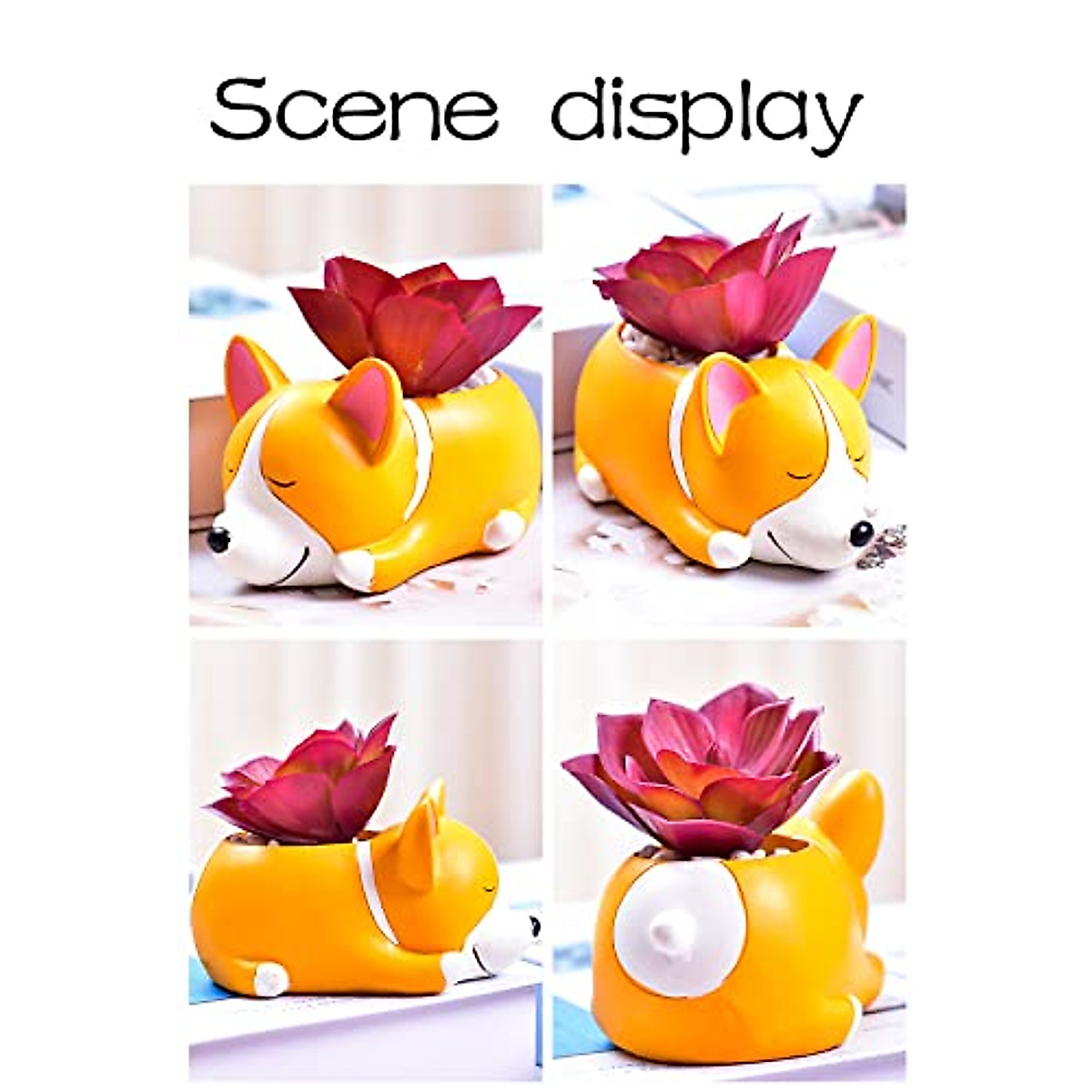 Cute Corgi Sleeping Pet Flowerpot with Drainer Garden Flowerpot Resin Succulent Potted Bonsai Plant Stand Home Desk Mini Ornaments Balcony Gardening Flowerpot Does Not Contain Plants
