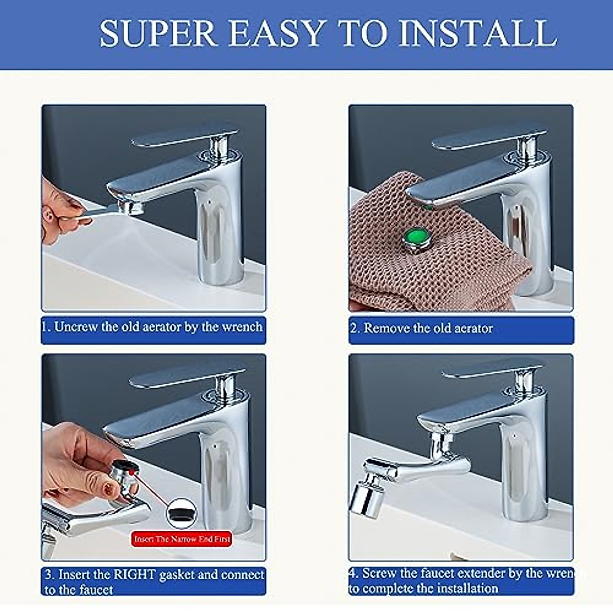 Berkebun Faucet Extender for Bathroom and Kitchen Sink, 1080° Swivel Faucet Attachment with Sprayer & Aerator, Brass Faucet Extension, Fits 15/16", 55/64", 13/16" Male and Female Thread Spouts, Silver