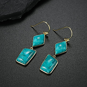 Jupiter Turquoise Earrings for Women, 14k Gold Plated Natural Gemstone Dangle Earrings, Genuine Blue Turquoise Birthstone Drop Earrings Fashion Jewelry Gifts for Birthday, Valentine's Day (10X15 mm Turquoise)
