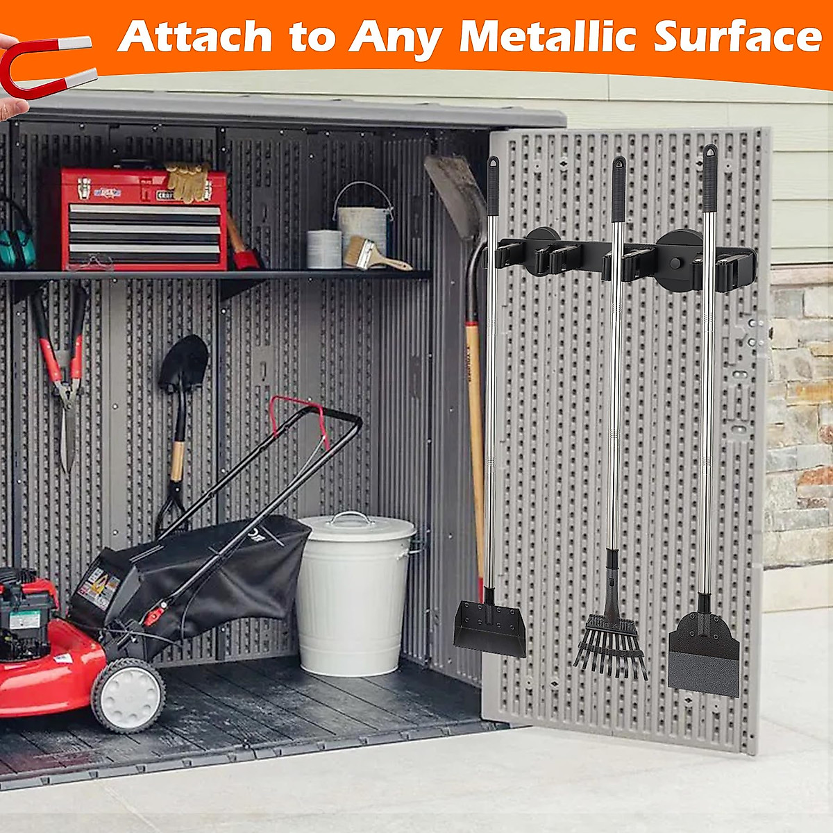 UNUSFIRE Magnetic Broom Holder,Strong Magnetic Mount Broom and Mop Holder 4 Racks for Cleaning Tools,Non-slip Magnetic Tool Holder Broom Hooks for Apartment RV Accessories Camper Garage Kitchen