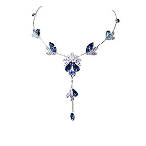 Faship Gorgeous Dark Blue Crystal Floral Necklace Earrings Set - Navy Blue