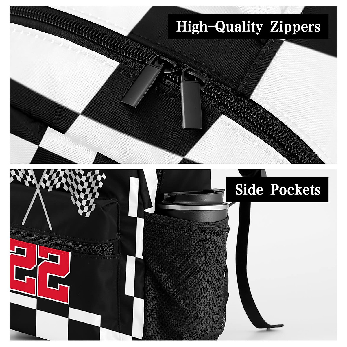 Liveweike Cool Checkered Flag Personalized Kids Backpack with Name Teen Girl Boy Primary School Travel Bag