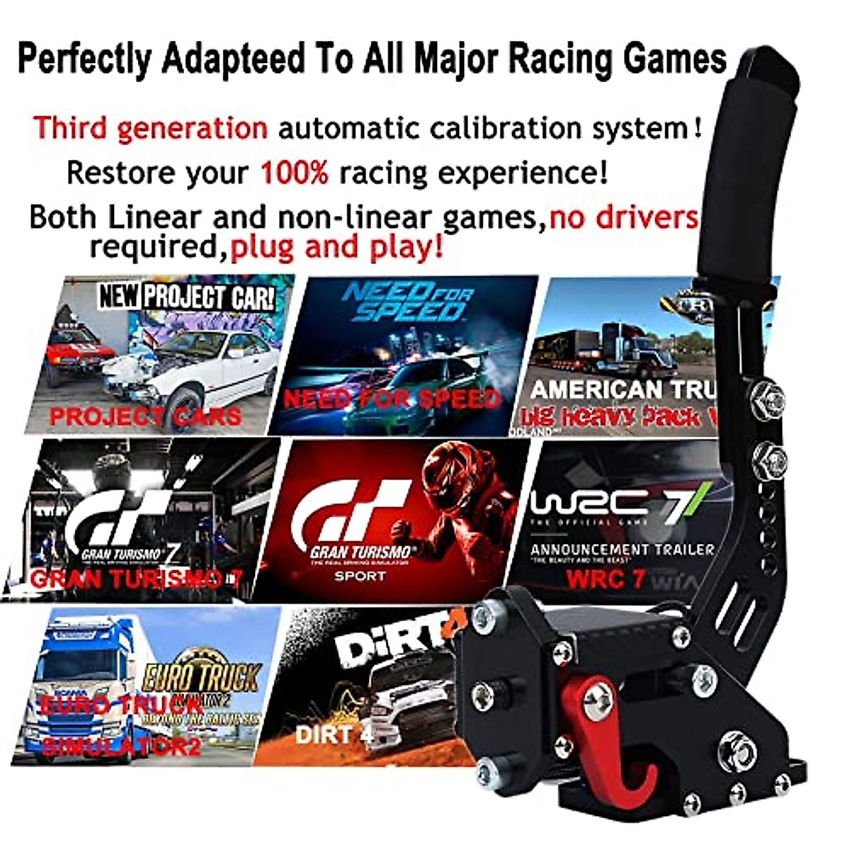 Obokidly Upgrade 2-IN-1 USB Handbrake Support G27/G29/G920 Compatible With PS4/XBOX ONE + PC For Simracing Game Sim Rig With Clamp (Support G920 With Clamp, Black)