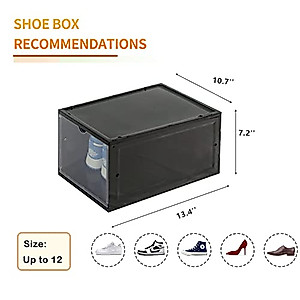 Hrrsaki 8 Pack Shoe Storage Box, Drop Front Shoe Boxes,Shoe Box Clear Plastic Stackable, Shoe Storage Box and Shoe Organizer for Display Sneakers,Easy Assembly,Fit up to US Size 12(13.4”x 10.7”x 7.2”) - Black