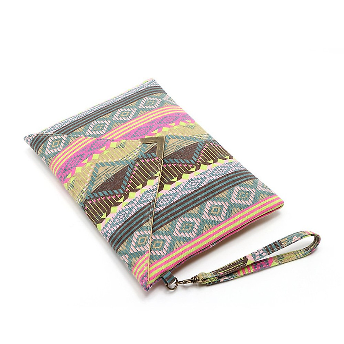 DukeTea Bohemian Oversized Clutch Purse, Large Canvas Envelope Evening Wristlet Bag Pink