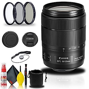 Canon EF-S 18-135mm f/3.5-5.6 is USM Lens (1276C002) + Filter Kit + Lens Pouch + Cap Keeper + Cleaning Kit + More (Renewed)