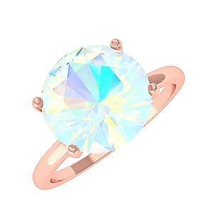 Natural Ethiopian Opal Engagement Ring, AAA Quality, Rainbow Opal 8mm Round Shape Engagement Ring - With Jewelry Box, 14K Rose Gold, Size:US 8.50