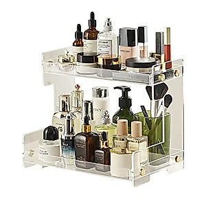 NEWRAIN Bathroom Organizer Countertop, Makeup 2-Tier Organizer Counter Organizer for Cosmetics, Vanity Holder for Lipstick,Cabinet Organizers and Storage