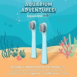 AquaSonic Kids Brush Head Replacement 2-Pack for Aquarium Adventures Sonic Electric Toothbrush for Ages 3 and Up