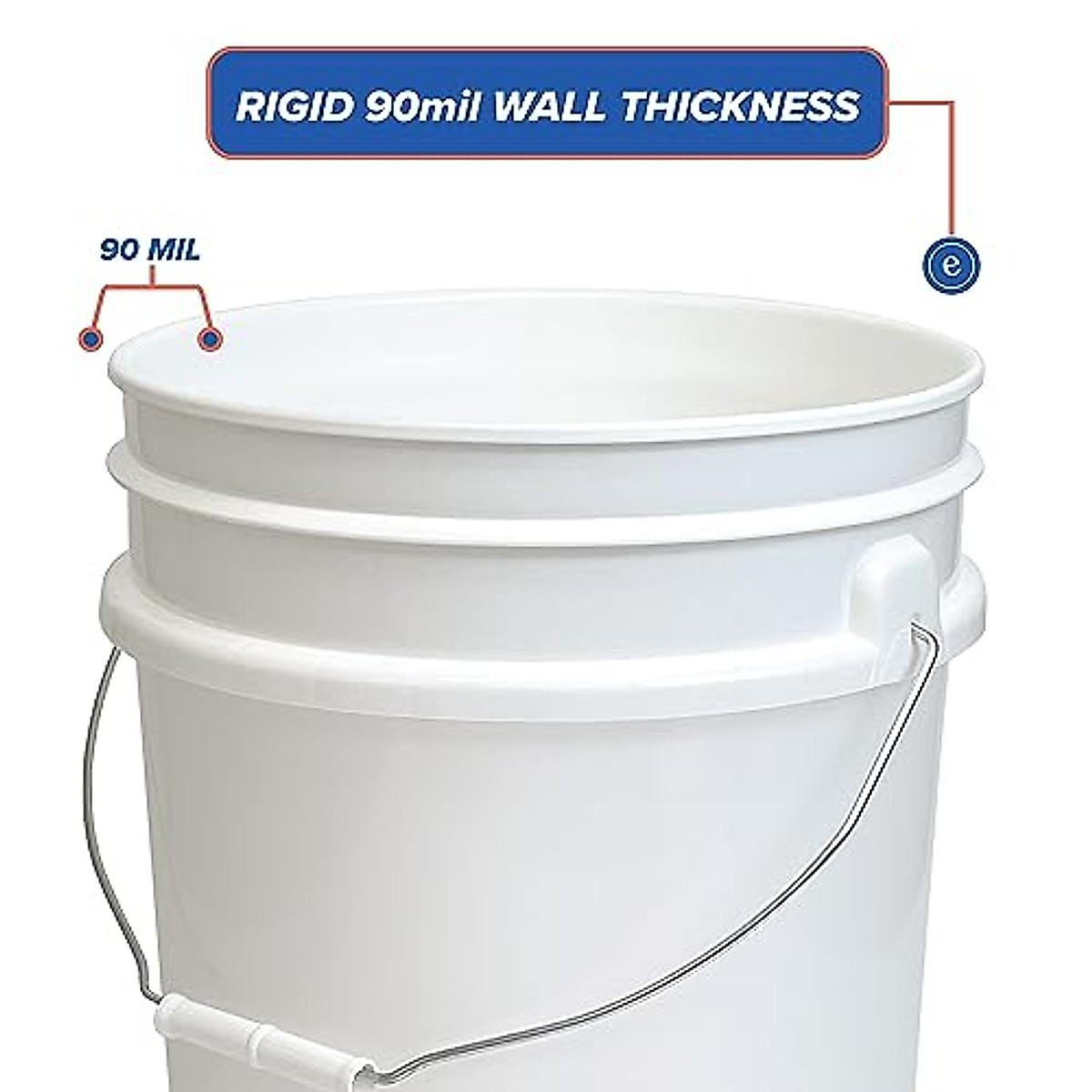 ePackageSupply 3.5 Gallon White Bucket with Blue Gamma Screw on Lid (Pack of 6), Food Grade Storage, Premium HPDE Plastic, BPA Free, Durable 90 Mil All Purpose Pail, Made in USA