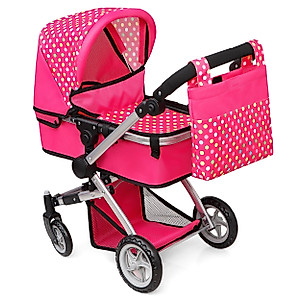 Fash N Kolor | Foldable Pram for Baby Doll with Flower Design with Swiveling Wheel Adjustable Handle Bassinet Stroller with Baby Doll, Convertible Seat, and Basket, and Free Carriage Bag