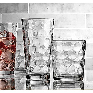 Home Essentials & Beyond Drinking Glasses Set Of 16 8 Highball Glasses (17 oz.), 8 Rocks Whiskey Glass cups (13 oz.), Inner Circular Lensed Glass Cups for Water, Juice and Cocktails.