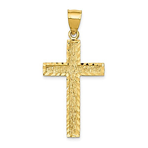 Solid 14k Yellow Gold Diamond-cut Cross Pendant Charm - 41mm x 20mm