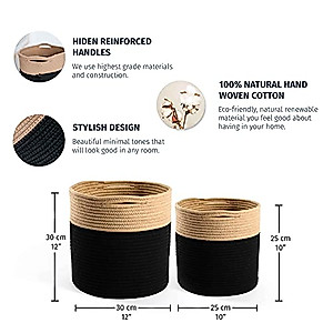 Large Rope Baskets + Set of 2 Planter Baskets - HONEY/BLACK