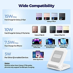 Galaxy Z Flip Wireless Charger Galaxy Z Flip 3 Fast Wireless Charger Stand Compatible with Galaxy Z Flip 4/Z Flip 3/Z Flip, Space Saving, Easy to Carry,White