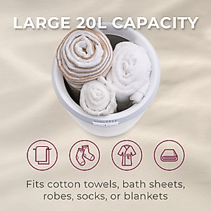 Zadro Large Hot Towel Warmer Bucket Timer Electric Towel Warmer for Bathroom Auto-Shut Off Heated Towel Warmer Spa (Large | 20L | 12" Dia. x 21" Tall, White/Blue)