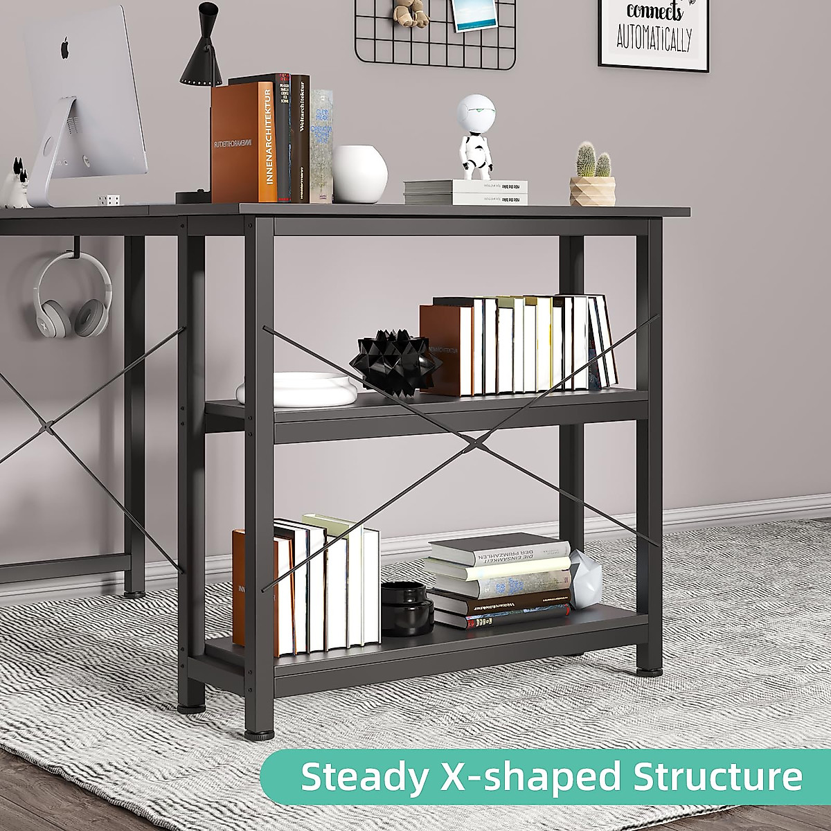 COTUBLR L Shaped Computer Desk, 47 Inch Small Corner Desk with Storage Shelves, Computer Desk Table Laptop Table Writing Desk Study Table for Home Office Workstation Small Spaces (Grey Oak)