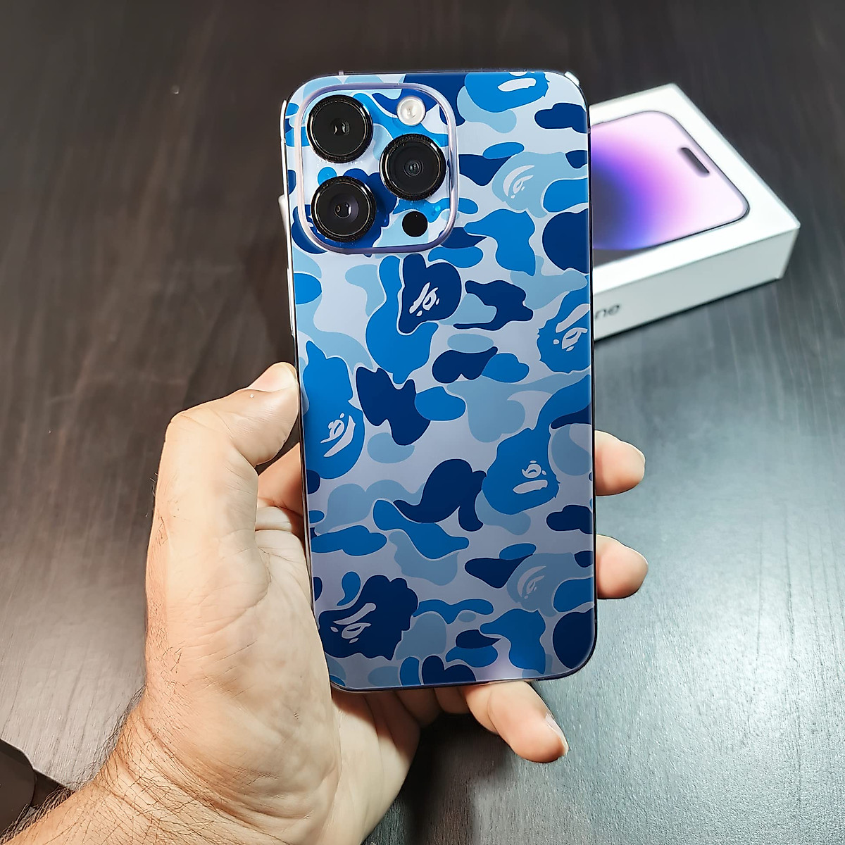 HK Studio Blue Camo Skin Decal (Not Case) for iPhone 14 Pro Max - No Bubble, Slim, Waterproof - Protecting & Personalizing iPhone's Back, Camera, Frame