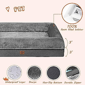 EHEYCIGA Memory Foam Orthopedic Dog Beds for Medium Dogs with 100% Foam Bolsters, Dark Grey, 30x24