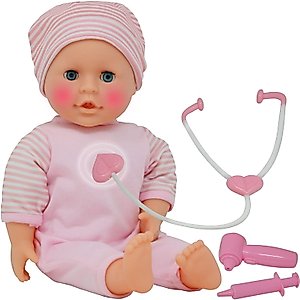 Interactive Talking Baby Doll Doctor Set Toy Pack for Kids – 14” Doll with Lights, Sound Effects, Pretend Play Dr Checkup Accessories – Pink Newborn Hospital Care Nursing Playset for Toddler Girl 3+