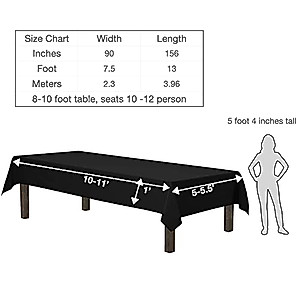 URBY 90 X 156 Inch Polyester Rectangular Table Cloth for 8-10 Foot Table That Seats 10-12 Person - Fits Extra Long Tables Or Cut to Fit Smaller Tables - Machine Wash Reusable and Wrinkle Free - Black