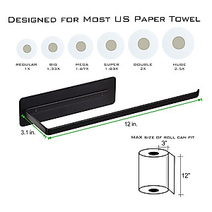 Magnetic Paper Towel Holder,Towel Bar for Refrigerator Grills Griddles RVs Tailgates, Carbon Steel with Rust-Resistant Finish,12”(L) x 3”(H),Fit Most US Paper Roll