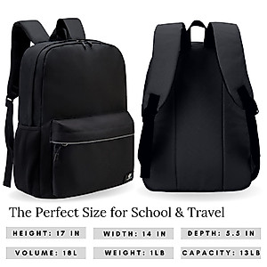 Fenrici Holiday Gift - Black Backpack for Girls, Boys, Teens, Kids' School Backpack, Kids' Bookbags with Padded Laptop Compartment, Black, 17 Inch