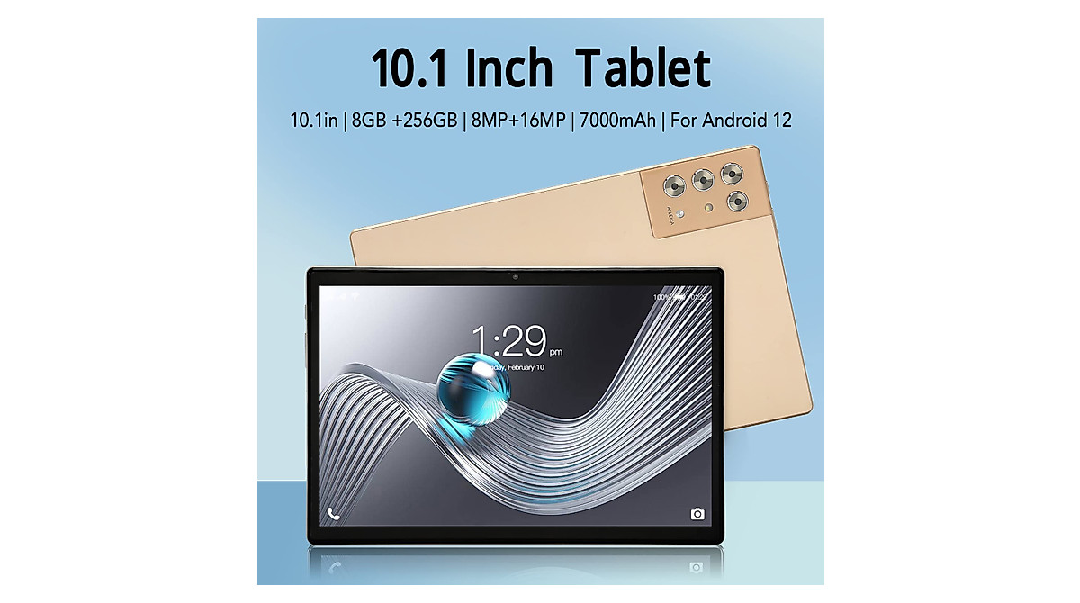 Zunate Android 12 Tablet - 10.1 Inch FHD Display, 8GB RAM, 256GB ROM
